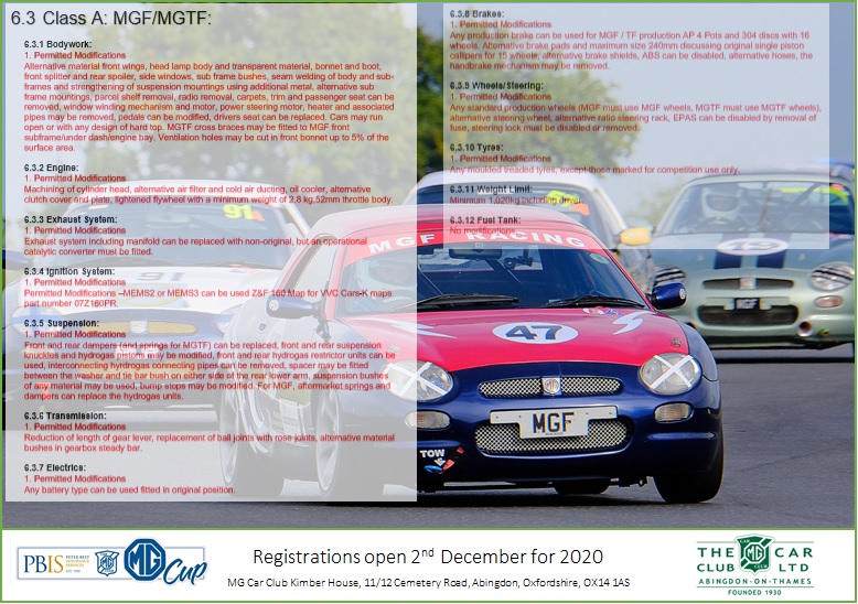 MGF / MGTF Racing in MG Cup – updated regulations for 2020 – MG Cup